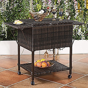 Giantex HW51578 108 Quart Rattan Cart Portable Wicker Cooler Trolley, Mix Brown