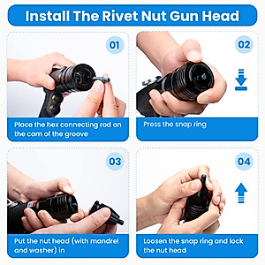 TOJIZEN Pneumatic Rivet Nut Gun Kit - 1/4, 5/16 & 3/8 inch Gun Heads - Air Powered Rivet Nut Tool Set for Rivnut, Threaded Insert, and More - Professional Air Riveter and Riv Nut Tool