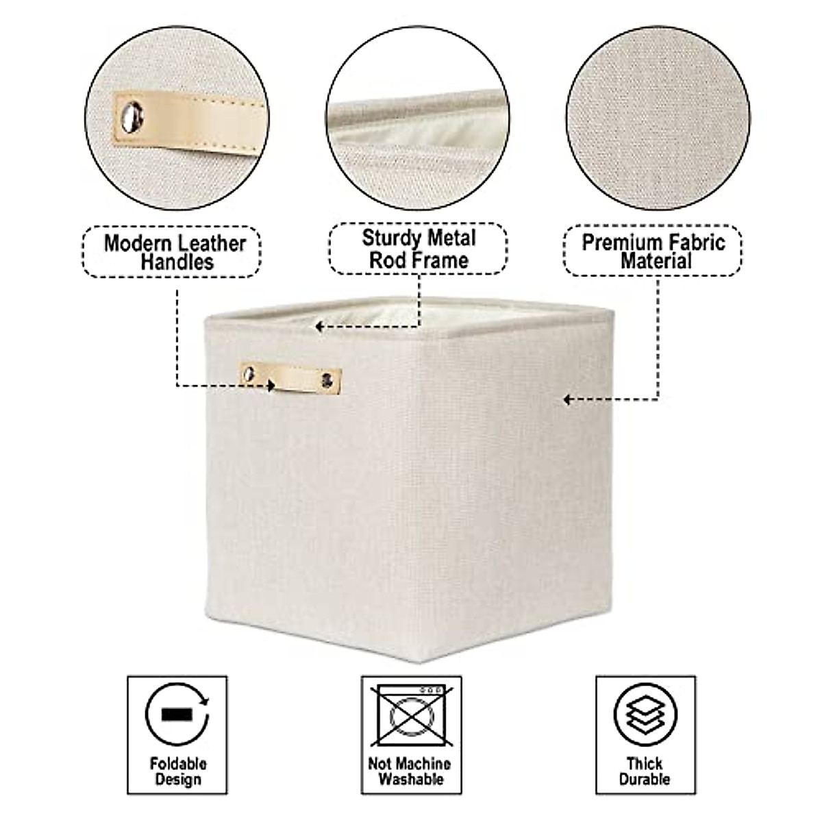 Bidtakay Fabric Storage Cubes Baskets Large 13x13 Set of 4 Soft Storage Bins for Shelves Clothes Toy Storage Collapsible Baskets for Linen Closet Organization Cube Bins for Nursery Home (Light Beige)