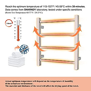 SHARNDY Towel Warmer Polished Chrome for Bathroom Wall Mounted Bath Towel Heater Plug-in Electric Heated Towel Rack Stainless Steel Square 4 Bars Drying Rack ETW13-2A 35W 19.69x17.71x4.33 inches