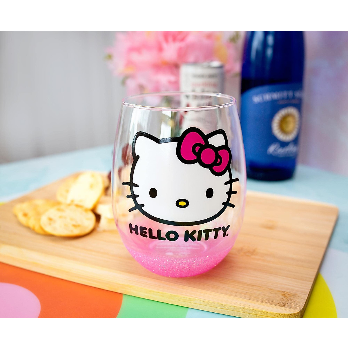 Silver Buffalo Sanrio Hello Kitty Teardrop Stemless Wine Glass | Holds 20 Ounces