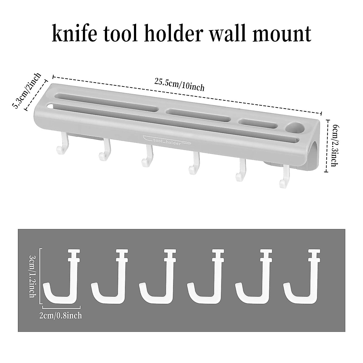 Toplive Knife Storage Rack Block, Wall Mount Fruit Knife Holder with 6 Hooks for Home Kitchen Multi-functional Punch-Free Knife Holder for Knife Spatulas Scraper Scissors