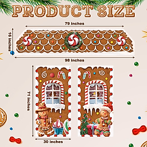 HunnmingRe 3 Pcs Christmas Gingerbread House Backdrop Gingerbread Door Covers Decorations Christmas Candy Door Banners for Xmas Holiday Party Photography Photo Background Decor
