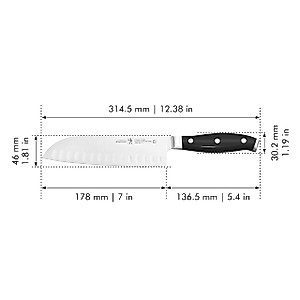 HENCKELS Forged Premio Hollow Edge Santoku Knife, 7-inch, Black/Stainless Steel
