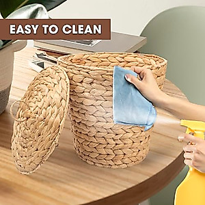 TREVIETDECOR Wicker Trash Can with Lid | Wicker Trash Basket | Wicker Waste Basket for Bathroom, Bedroom, Kitchen, Living Room