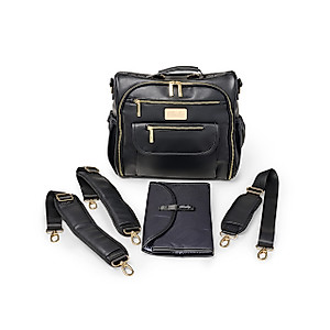 Blissly Premium Vegan Leather Convertible Diaper Bag: Insulated Bottle Pockets, Changing Pad, Stylish Interior Design