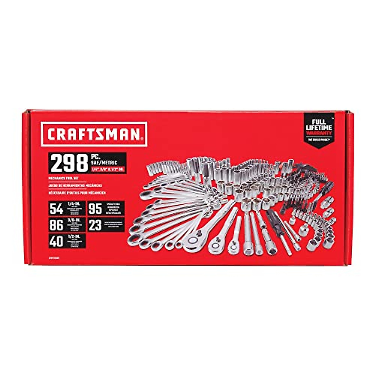 CRAFTSMAN Mechanics Tool Set, SAE and Metric, 1/2, 1/4, and 3/8 Drive Sizes, 298-Piece (CMMT12039)