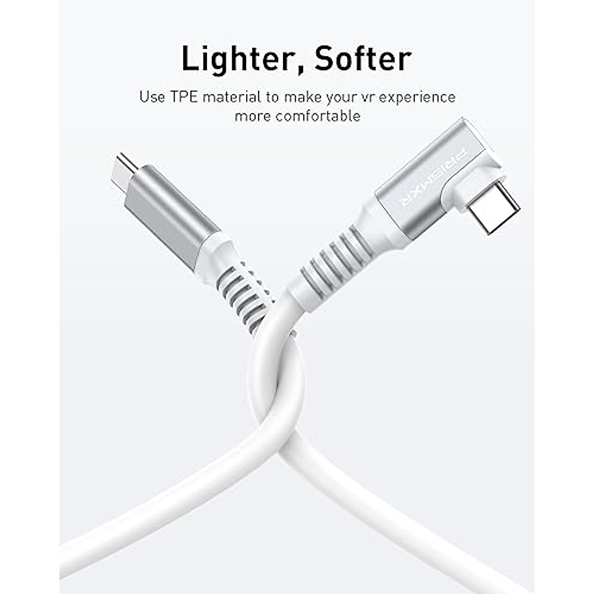 PRISMXR VR Link Cable 16FT USB 3.2 Type C to C Compatible with Meta Quest 3/ Quest 2/ Quest Pro/Pico 4 Accessories and PC/Steam VR USB Link Auto-Connect, 5Gbps High Speed (White)