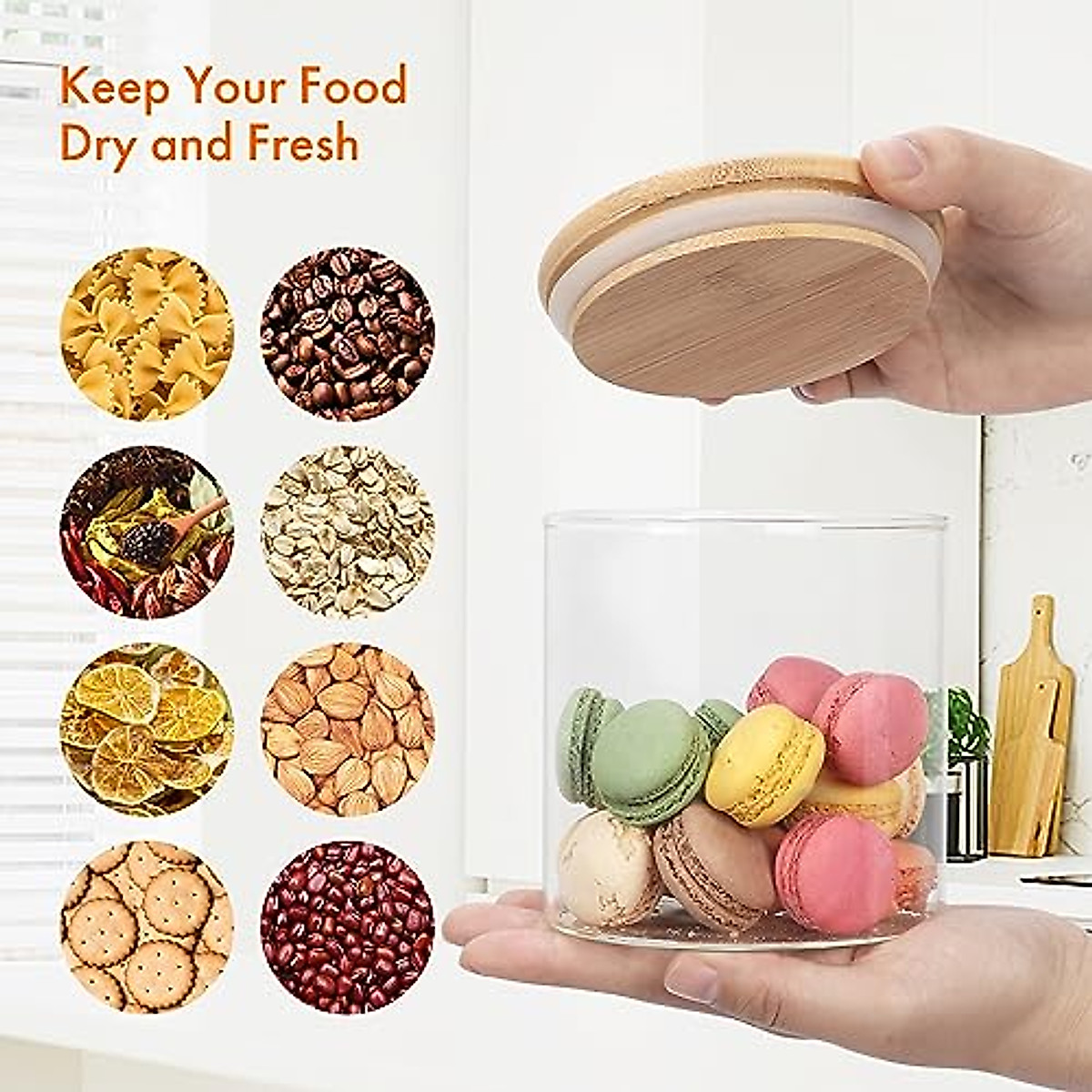AuroTrends 18oz Glass Food Storage Containers with Lids 6Pack, 540ml Glass Storage Containers with Lids/Stickers/Marker- 540ml Glass Jars with Lids (18 fl. oz, Set of 6)