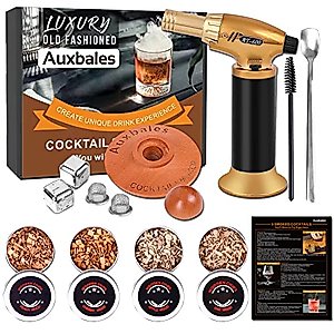 Cocktail Smoker Kit with Torch, Bourbon Whiskey Smoker Infuser Kit with 4 Flavors Wood Chips, Old Fashioned Drink Smoker Kit, Birthday Bourbon Whiskey Gifts for Men, Dad, Husband (Without Butane)