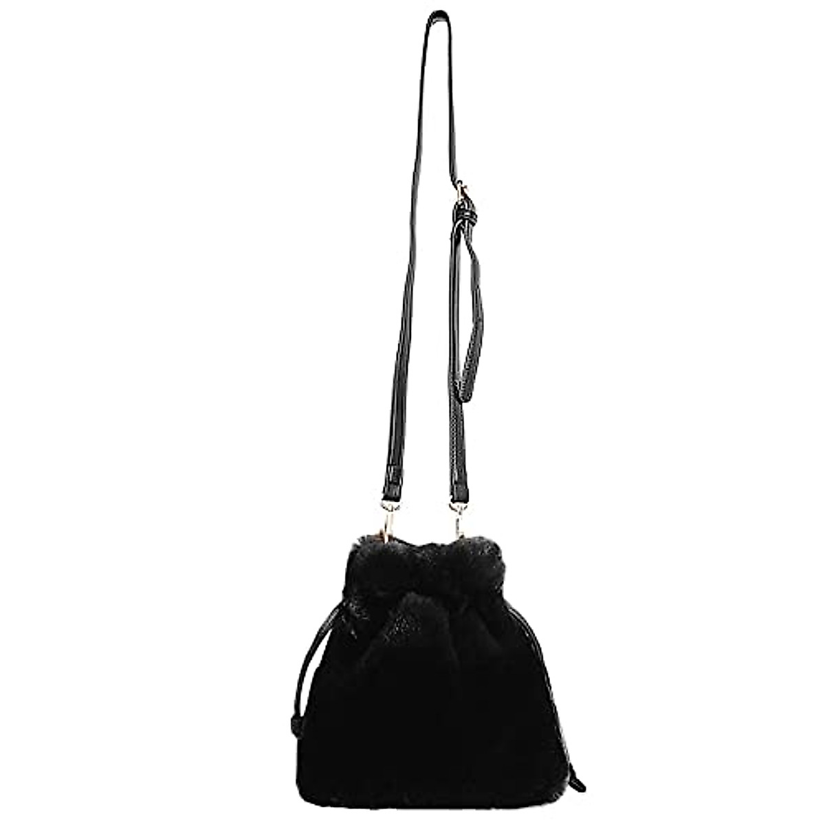 Van Caro Women’s Fashion Fuzzy Shoulder Bucket Purse Drawstring Bag Cross Body Bag, Black