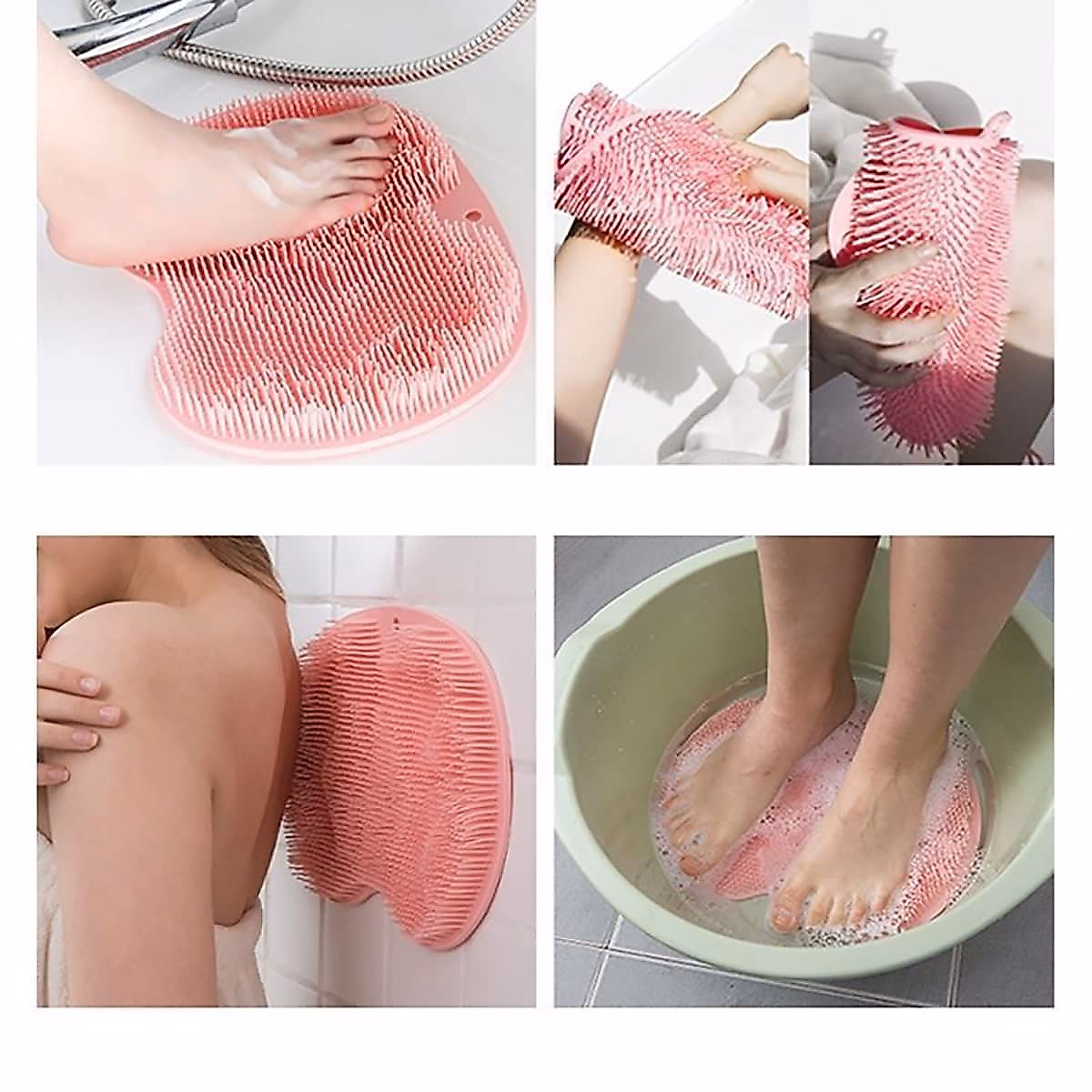 LAVIOX Silicone Bath Massage Pad, 2023 Shower Foot & Back Scrubber Wall-Mounted Back Scrubber, Silicone Bath Massage Cushion Brush with Suction Cups Bathroom Wash Foot Mat (Pink)