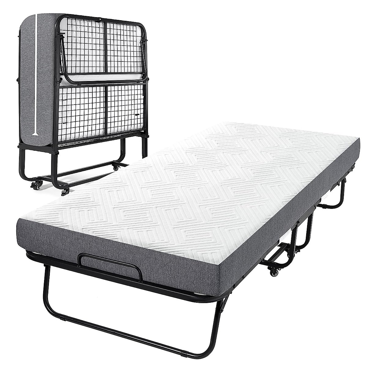 Umidex Folding Bed, (with 5.2" Thick Memory Foam Mattress), 79 * 35inch, Portable Foldable Adult with Mattress for Guest use, Metal Folding Frame, Reinforced Metal mesh, can Hold up to 550 lbs