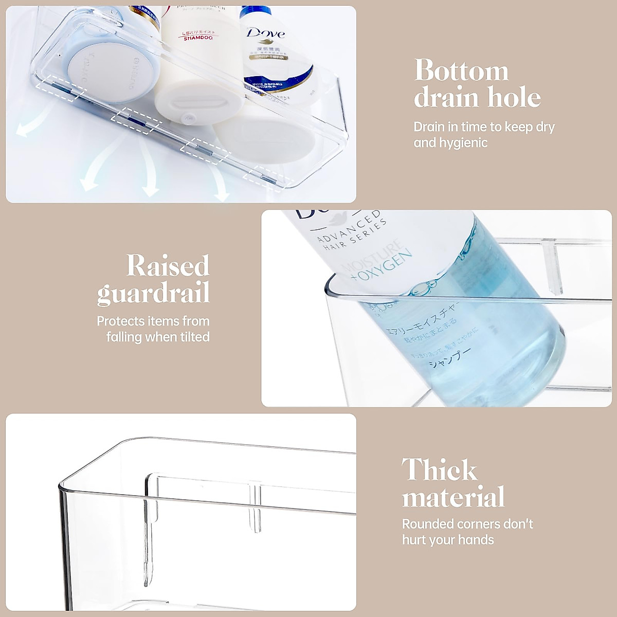 PAVSTINE 2 Pcs Clear Shower Shelf, Large Bathroom Shower Shelves, Adhesive Bathroom Shelf, Wall Mounted Caddy, No Drill Self Adhesive Shower Organizer, Clear Bathroom Shelves with Self Adhesive Tape