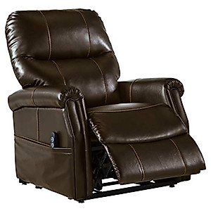 Signature Design by Ashley Markridge Faux Leather Modern Electric Power Lift Recliner for Elderly, Brown