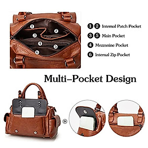PORRASSO Retro Handbag Women Crossbody Bag Ladies Shoulder Bag with Pendant Satchel Waterproof PU Leather Top-Handle Bag Work Travel Dating Boston Bag Red Wine