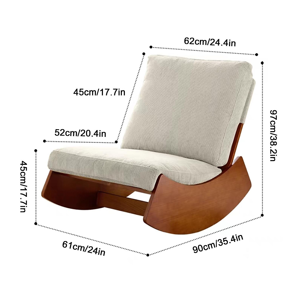 NRNQMTFZ Modern Rocking Chair with High Backrest,Teddy Fabric Rocker Glider Chair,Upholstered Plush Seating Glider, for Patio, Backyard, Balcony, Porch(Off White)