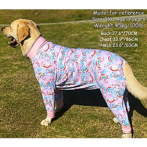 PriPre Dogs Surgery Recovery Suit Unicorn Printed Long Sleeve Shirts Soft Pajamas Onesie Jumpsuit Prevent Licking Dogs Shedding Suit for Large Dogs(Pink,2XL)
