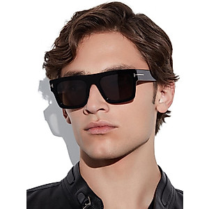 AIEYEZO Fashion Square Sunglasses for Women Men Sports Driving Sun Glasses Anti-Glare 100% UV Protection Metal T Word Design (Black/Grey Gradient)