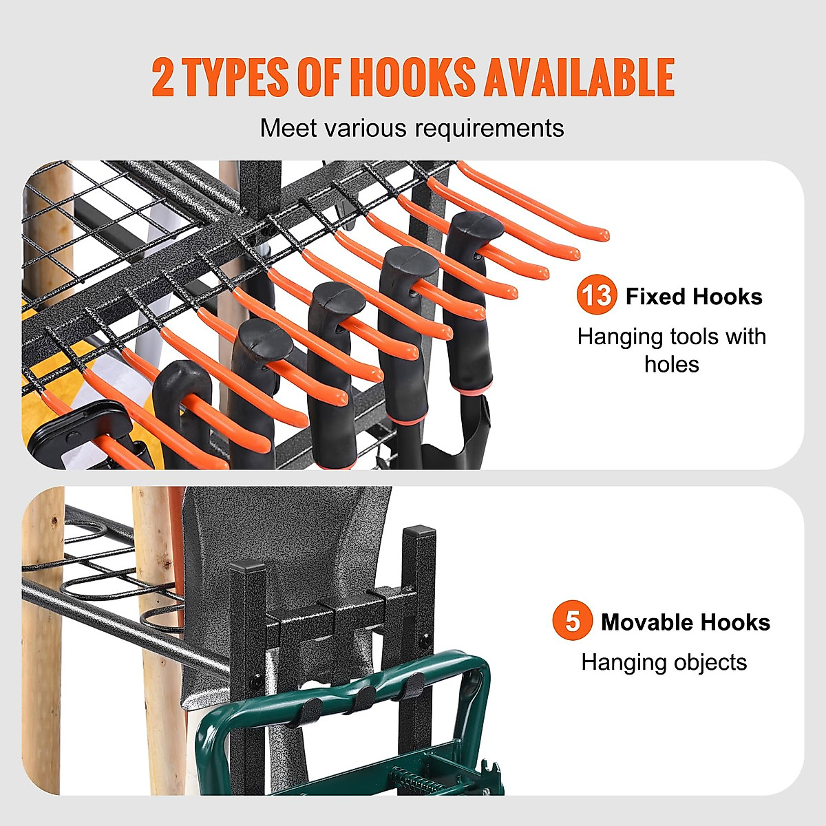 VEVOR Garden Tool Organizer, 16 Slots with Hooks, Yard Tool Tower Rack with Wheels for Garage Organization and Storage, Hold Long-Handled Tool/Rake/Broom, Metal Tool Stand Holder for Shed, Outdoor