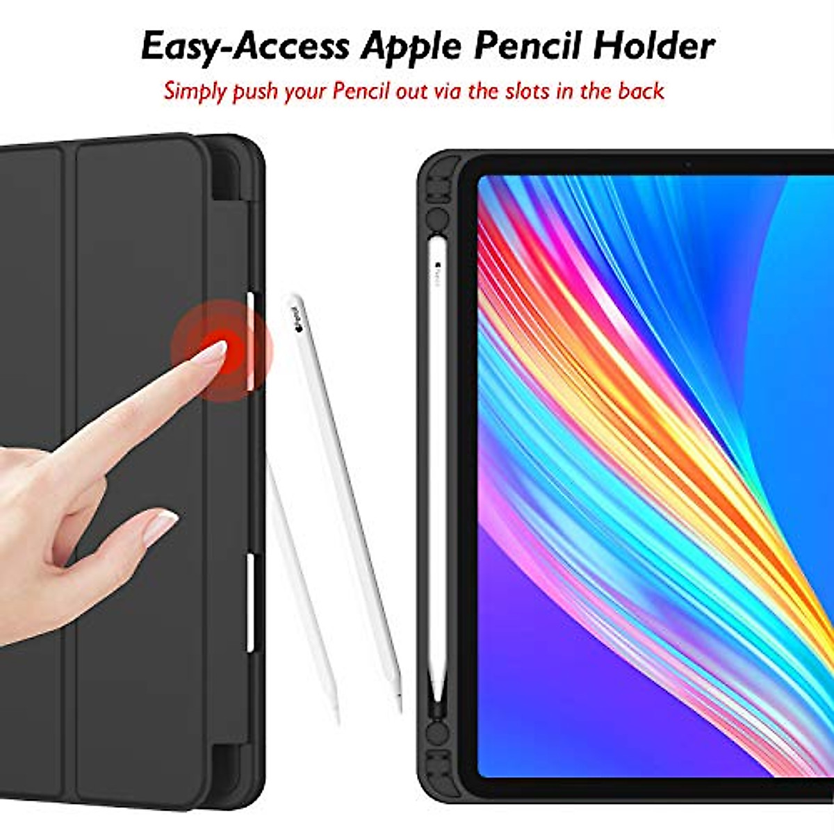 iMieet New iPad Pro 12.9 Case 2022(6th Gen)/2021(5th Gen) with Pencil Holder [Support iPad 2nd Pencil Charging/Pair],Trifold Stand Smart Case with Soft TPU Back,Auto Wake/Sleep(Black)