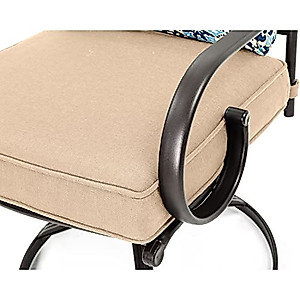 Hanover Montclair 3-Piece All-Weather Outdoor Patio Bistro Dining Set, 2 Swivel Rocker Chairs with Comfortable Seat and Lumbar Cushions, 27" Square Stamped Rectangle Table, Tan