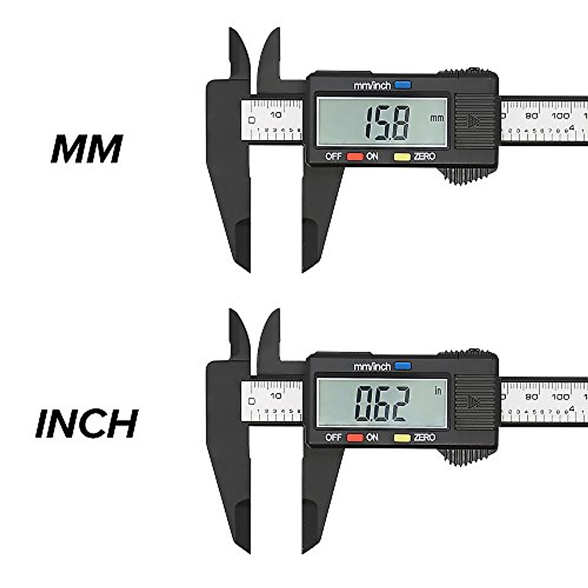 Electronic Digital Caliper, Plastic Vernier Caliper, Caliper Measuring Tool with Inch/Millimeter Conversion, Extra Large LCD Screen, 0-6 Inch/0-150 mm, Auto Off Featured Micrometer Ruler