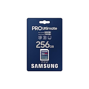 SAMSUNG PRO Ultimate Full Size 256GB SDXC Memory Card, Up to 200 MB/s, 4K UHD, UHS-I, C10, U3, V30, A2, for DSLR, Mirrorless Cameras, PCs, MB-SY256S/AM
