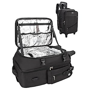 Relavel Barber Travel Backpack, Rolling Makeup Train Case Hairstylist Traveling Bag for Hairdressers and Makeup Artists, Heat Insulation Layer and Adjustable Dividers Cosmetology Case on Wheels