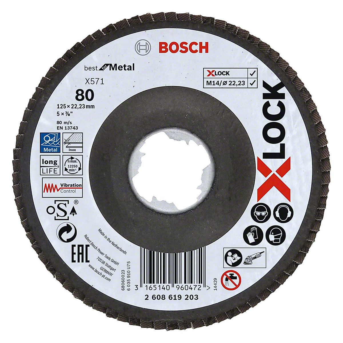 Bosch Professional 2608619203 Angled Flap Disc Best for Metal X-Lock, X571, Diameter 125 mm, Grain K80