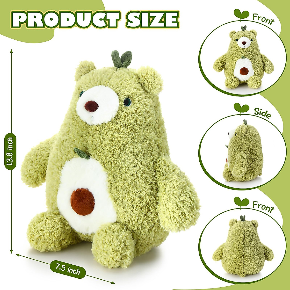 HyDren 13.8 Inches Avocado Stuffed Animal Bear Plush Pillow Soft Plush Avocado Hugging Kawaii Bear Stuffed Toy Cuddle Bear Cute Green Avocado Plushie for Boys Girls Birthday Gifts