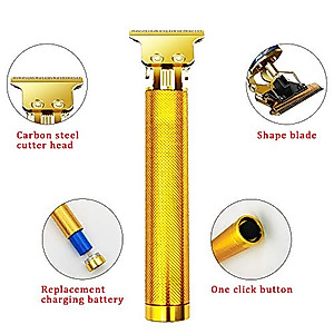 Mens Clipper Cordless Hair Clippers, Razor Electric Professional Beard Trimmer Grooming Shaving Machine Self Hair Cutting Haircut Trimmers Cutter，Golden