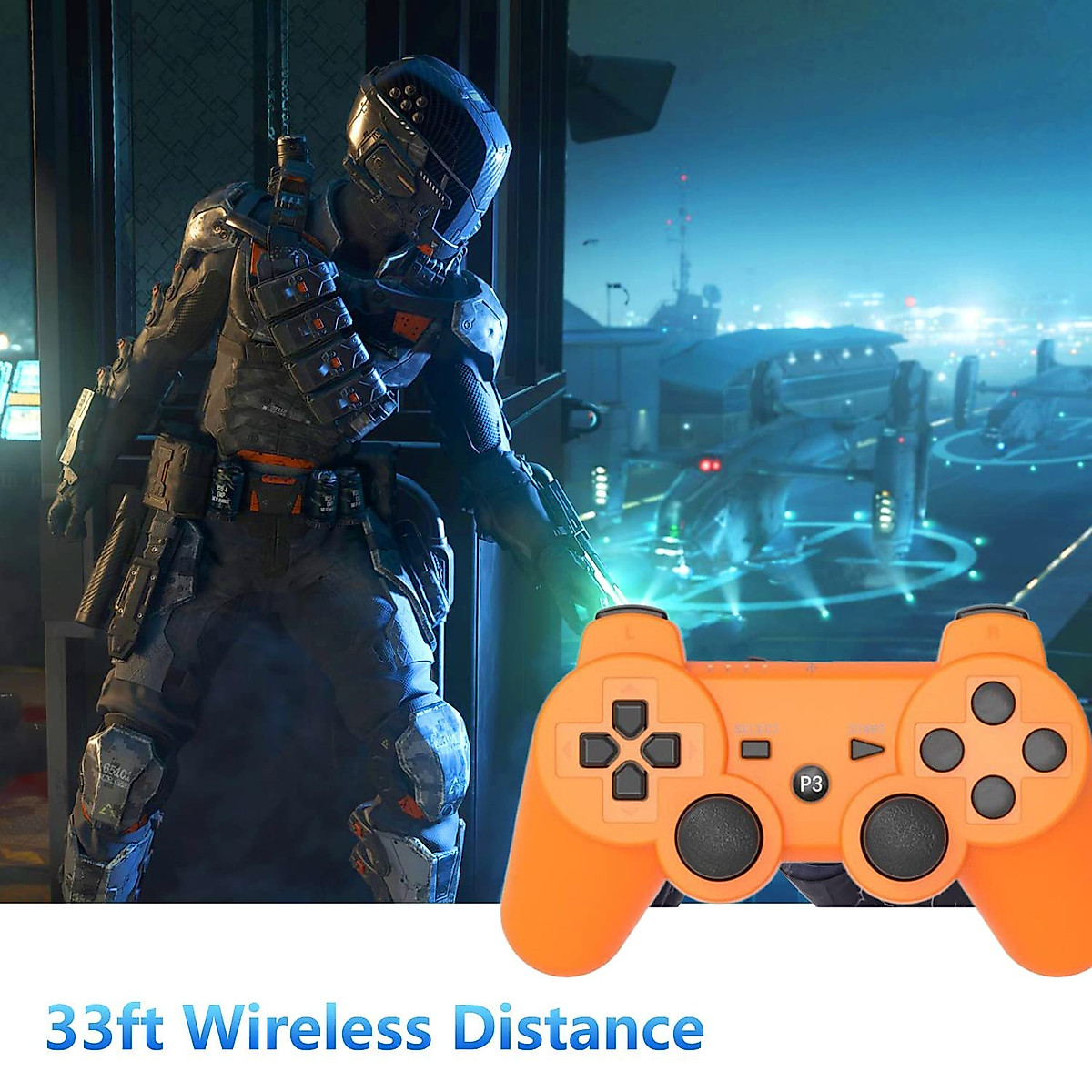 Rzzhgzq 2 Pack PS3 Wireless Controller Playstation 3 Controller Wireless Bluetooth Gamepad with USB Charger Cable for PS3 Console (GRN+ORG)