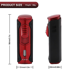 XIFEI Cigar Lighter Jet Flame Refillable Butane Lighter with Cigar Punch (Grey)
