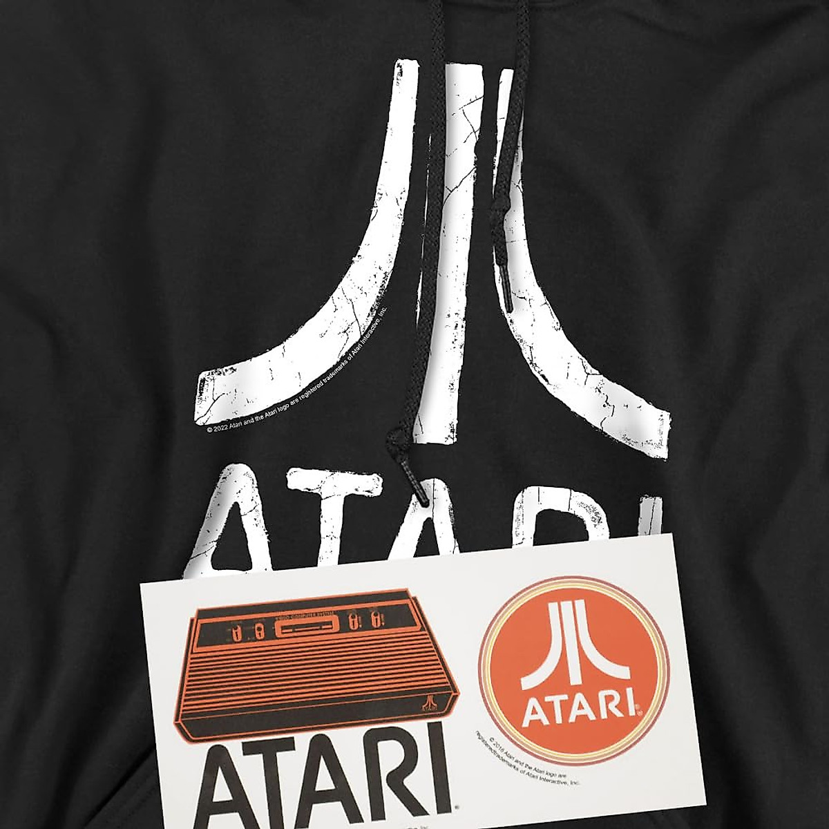 Popfunk Atari Video Game Console Retro Logo Pullover Hoodie Sweatshirt & Stickers, Black (XX-Large)