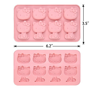 Hello Kitty Silicone molds,Small ice mold,Chocolate tray for Sugarcraft, Birthday Cake Decoration, Gum paste Icing, Candy Chocolate Cupcake Topper Decorating and DIY Baking Tools 8 Cups 2 pack