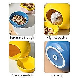 Hamiledyi Hamster House Ceramic with Bowl Small Pet Hideout Nest-Hamster Sand Bath-Dwarf Hamster Dust Bath Nesting Habitat for Syrian Hamsters Lemmings or Other Small-Sized Animals Hided (Yellow)