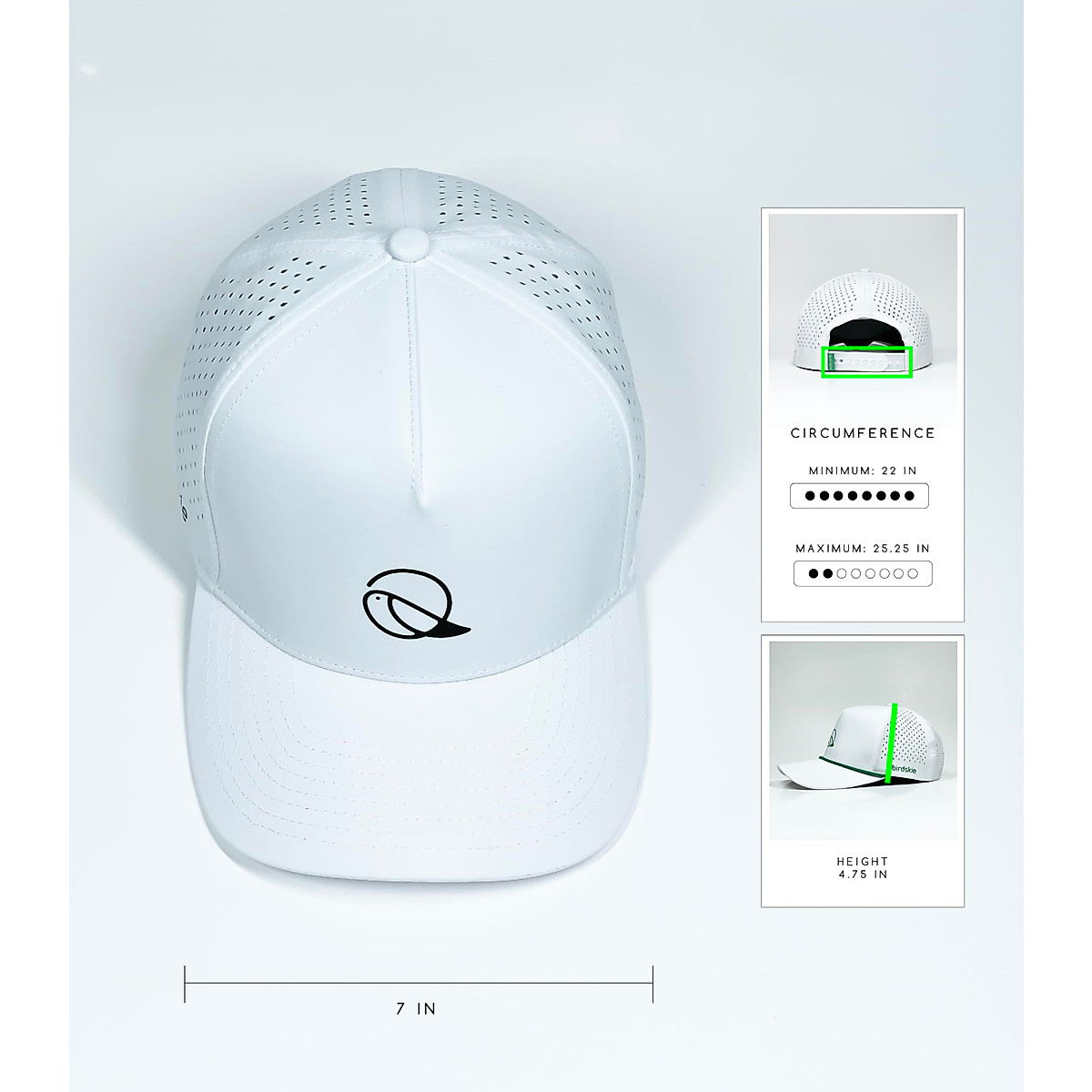birdskie Golf Hat Snapback, Breathable, Quick Drying, High Performance, The Swagger Golf Cap White