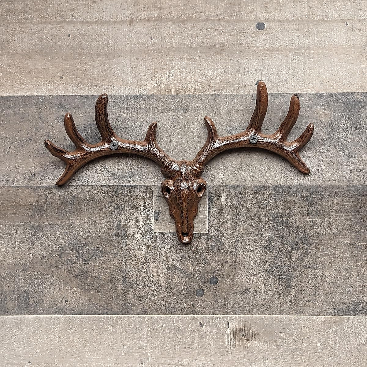 Treasure Gurus Cast Iron Deer Skull Antler Hooks Wall Mount Western Coat Rack Key Ring Rustic Home Decor