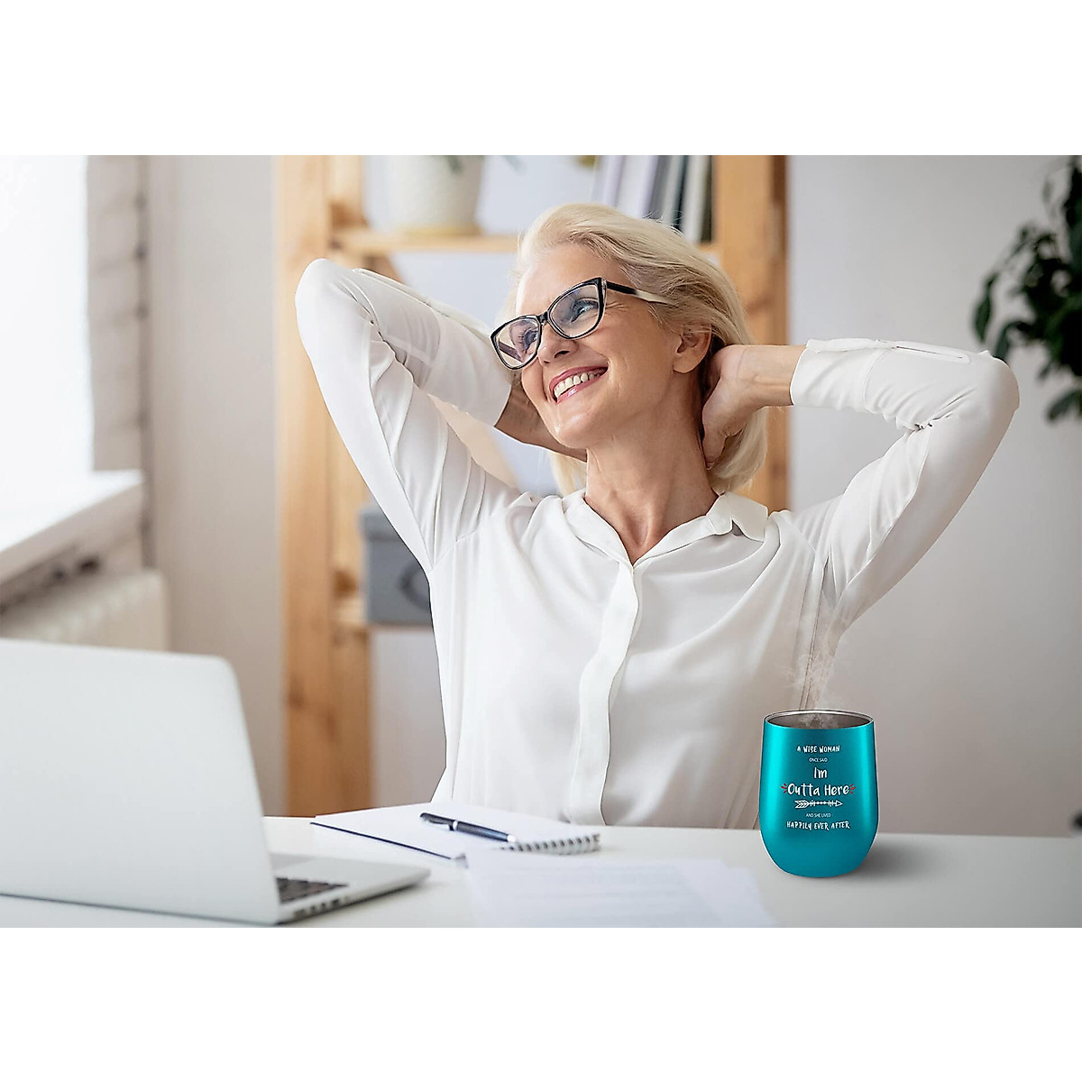 Fancyfams I’m Outta Here, Retirement Gifts for Women, Birthday Divorce Retirement Going Away Good Luck Gift, 12 oz Stainless Steel Wine Tumbler, Retirement Gifts (Outta Here - Turquoise)