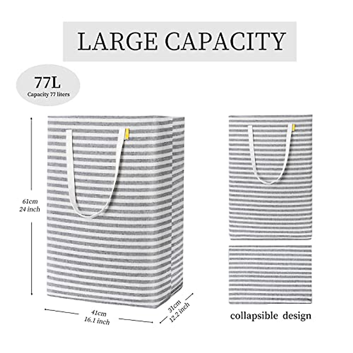 Homlikelan 2-Pack 77L Laundry Hamper with Handles,Collapsible Large Laundry Basket,Freestanding Storage Basket,Clothes Hamper for Toys Clothes Organizer Grey