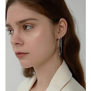 SLUYNZ 925 Sterling Silver Star Long Dangle Earrings Chain for Women Teen Girls Line Dangle Earrings Tassel Threader Chain (A-Silver)