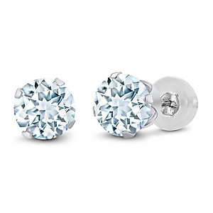 Gem Stone King 14K Gold Gemstone Birthstone Solitaire Stud Earrings | Round 6MM | Gold Earrings for Women