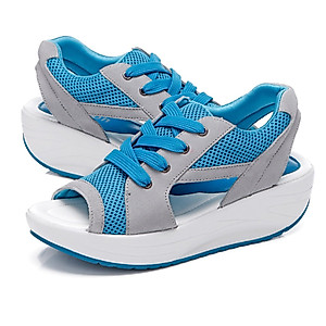 JWSVBF Womens Platform Sneakers Sandals, Strappy Thick Sole Breathable Casual Wedges, Open Toe Comfortable Walking Women Sandals Fashion Summer, Non-Slip Fitness Running Sports Shoes