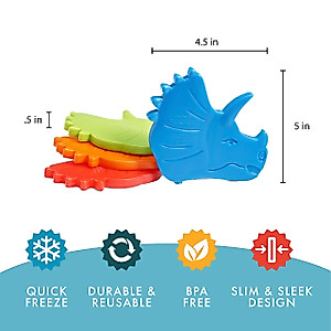 Cool Coolers Kids Lunch Box Ice Packs, Slim Ice Packs for Lunch Bags, Lunch Ice Packs Reusable-Multicolored 4 Pack (Dinosaur)