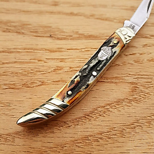Toothpick Open Folding Pocket Knife Steel Clip Blade Stag Bone Handle Outdoor Survival Hunting Knife for Camping by Survival Steel