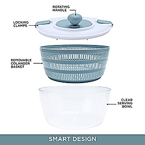 Cook with Color Salad Spinner - Lettuce and Produce Dryer with Bowl, Colander and Built in draining System for Fresh, Crisp, Clean Salad and Produce (Light Blue)