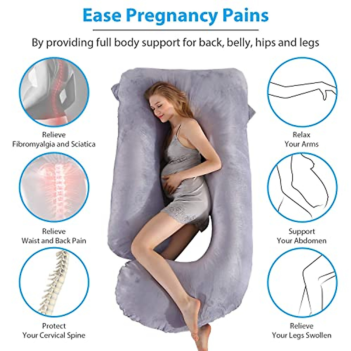 Victostar Pregnancy Pillow,57 inches U Shaped Maternity Pillow with Removable Cover Full Body Pillow Support for Back, Hips, Legs, Belly (Dark Gray)