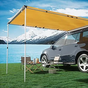 TIMBER RIDGE Car Awning Camper Awning 8.2X6.5ft Truck Awning Overland Camping, Retractable Side Awning Waterproof PU10000mm UV50+ Rooftop Awning Tent Shade for Car/SUV/Truck/Van, Beige