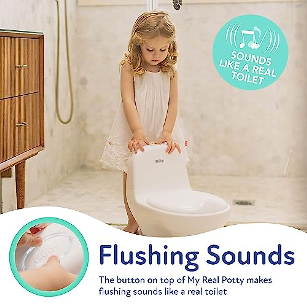 Nuby My Real Potty Training Toilet with Life-Like Flush Button & Sound for Toddlers & Kids, White